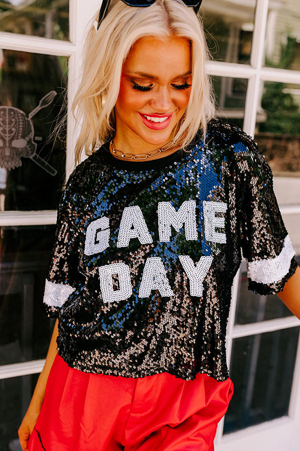 Game Day Sequin Crop Top In Black • Impressions Online Boutique