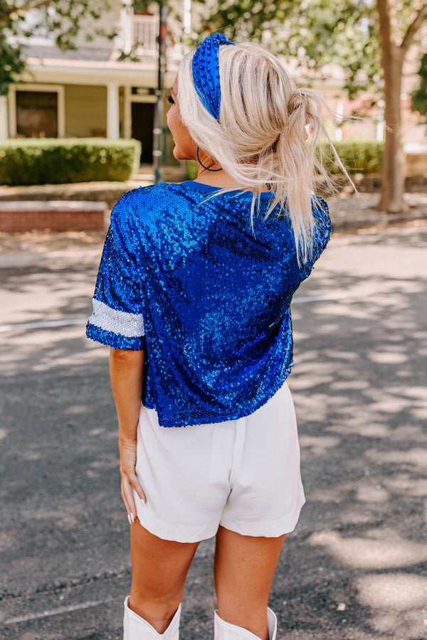 Game Day Sequin Crop Top In Royal Blue – Impressions Online Boutique
