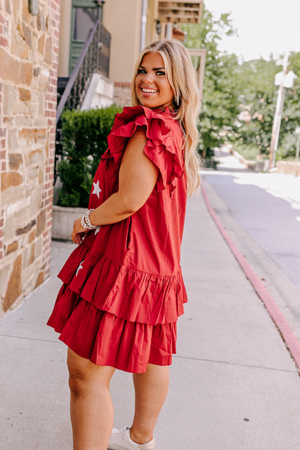 Under The Stadium Lights Ruffle Mini Dress in Crimson Curves ...