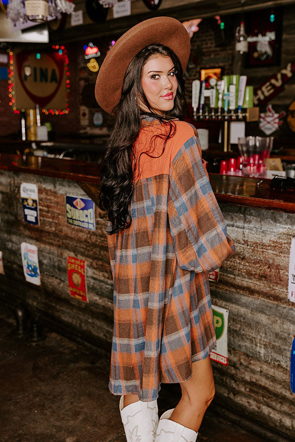 Bring The Cocoa Flannel Dress In Rust • Impressions Online Boutique
