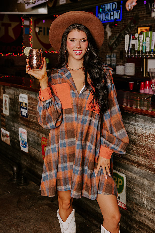 Bring The Cocoa Flannel Dress In Rust • Impressions Online Boutique