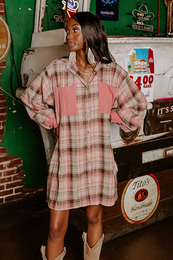 Bring The Cocoa Flannel Dress In Pink – Impressions Online Boutique