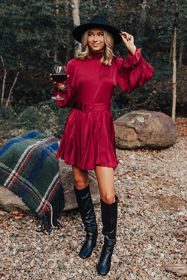 Prosecco Splash Mini Dress In Wine – Impressions Online Boutique