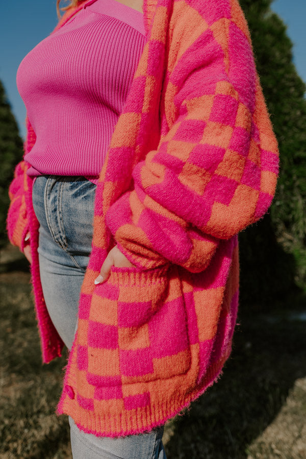Around The Block Checkered Cardigan in Hot Pink Curves • Impressions ...
