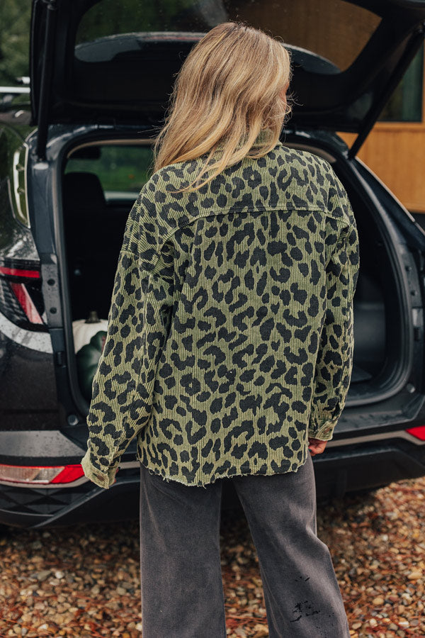 Leopard And Merlot Corduroy Jacket in Olive • Impressions Online Boutique