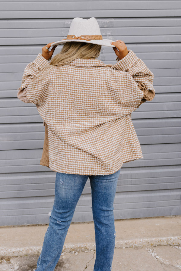 Take The Train Houndstooth Jacket In Camel • Impressions Online Boutique