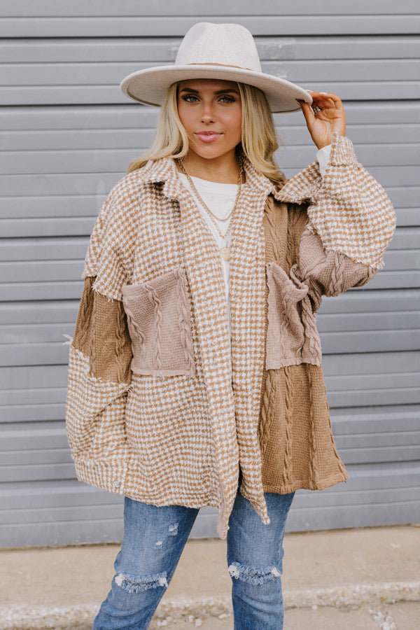 Take The Train Houndstooth Jacket In Camel • Impressions Online Boutique