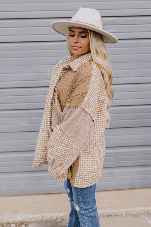 Take The Train Houndstooth Jacket In Camel • Impressions Online Boutique