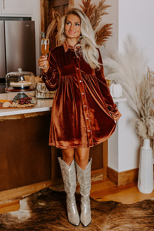 Festival Feels Velvet Mini Dress in Cinnamon – Impressions Online Boutique
