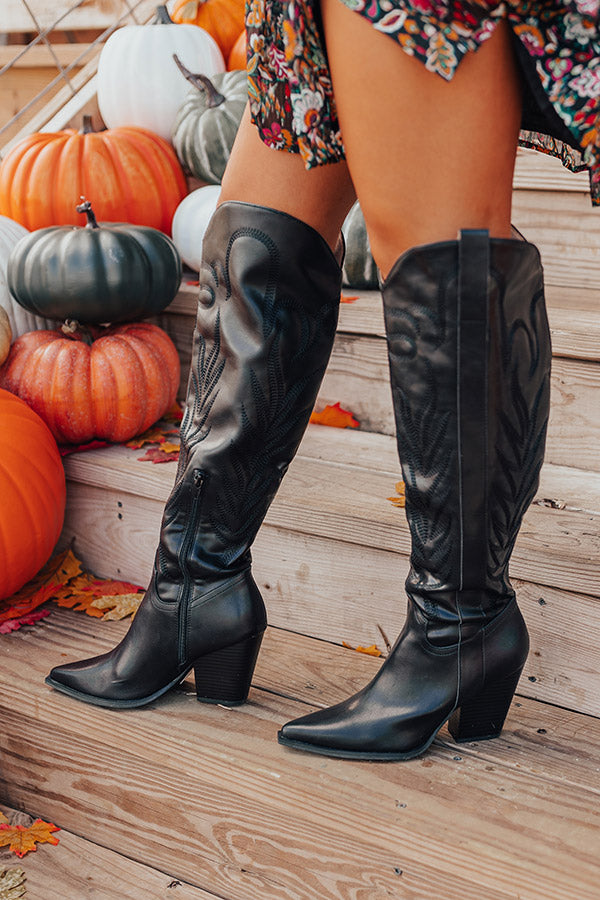The Jessica Faux Leather Knee High Cowboy Boot in Black • Impressions ...
