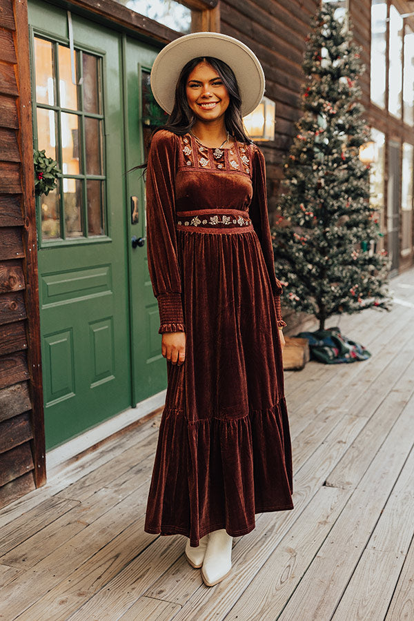 Autumn Date Night Velvet Embroidered Maxi • Impressions Online Boutique