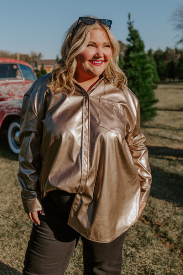 Sip Of Champagne Faux Leather Button Up Curves – Impressions Online ...