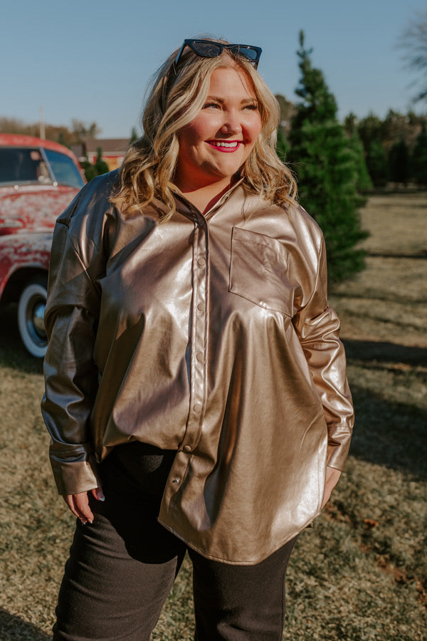 Sip Of Champagne Faux Leather Button Up Curves – Impressions Online ...