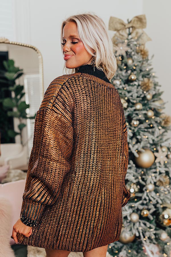 Toasty Times Metallic Knit Cardigan In Copper • Impressions Online Boutique