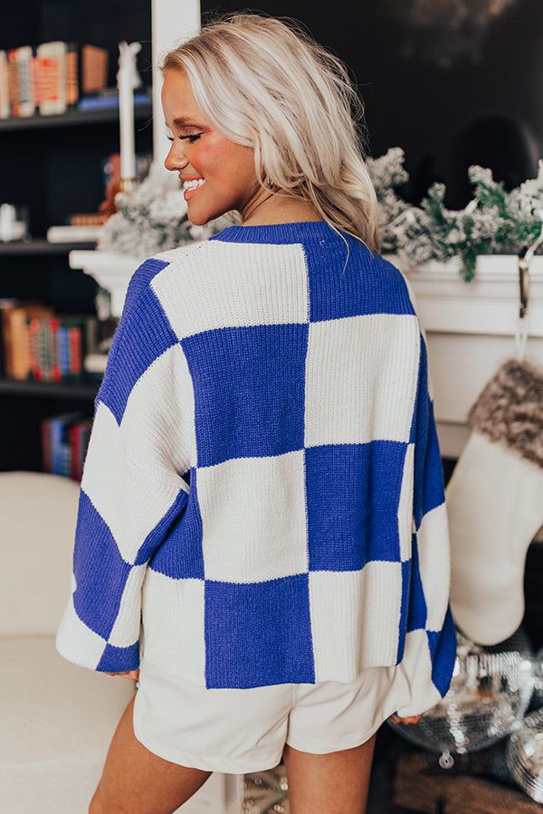 Hear The Beat Checkered Sweater In Royal Blue • Impressions Online Boutique