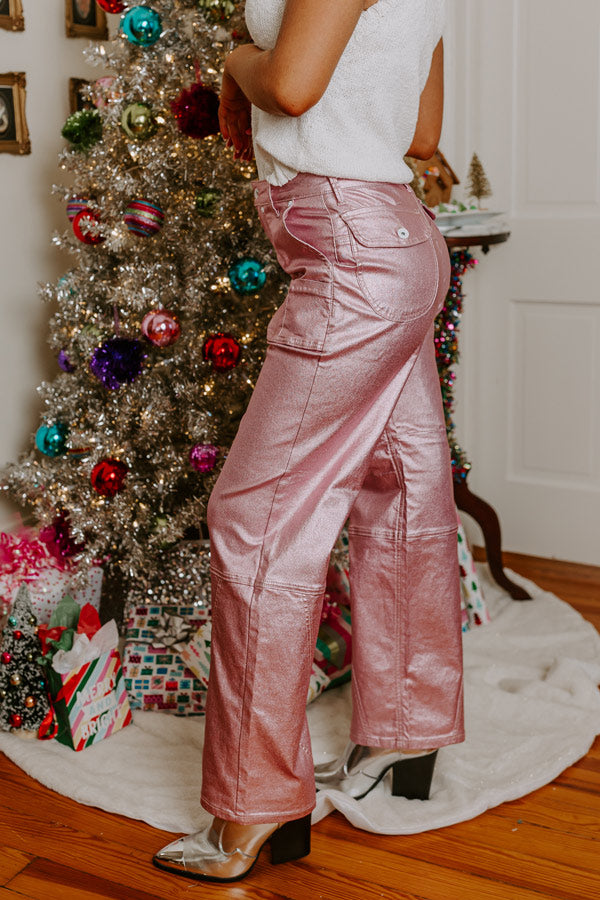 The Raleigh High Waist Metallic Pants In Pink • Impressions Online Boutique