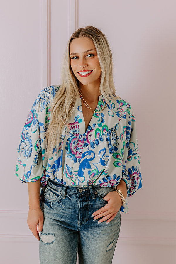 Cocktail Hour Floral Bodysuit in Blue • Impressions Online Boutique