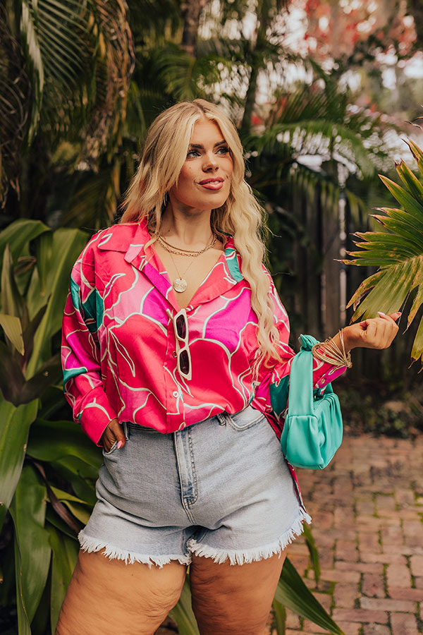 The Next Chapter Satin Button Up in Hot Pink Curves • Impressions ...