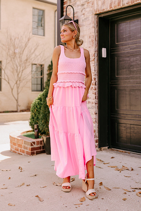 Sunset Beach Stroll Crochet Maxi Dress in Pink • Impressions Online ...